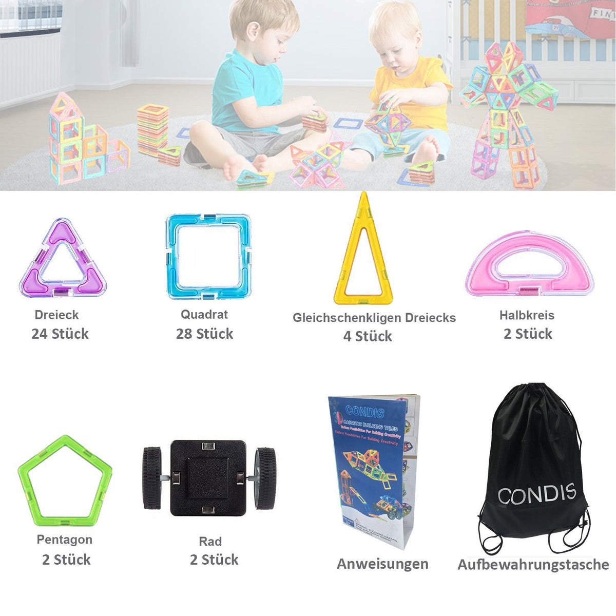 Condis Magnetische Bausteine 62 Teile Magnetspielzeug Magnete Kinder M ...